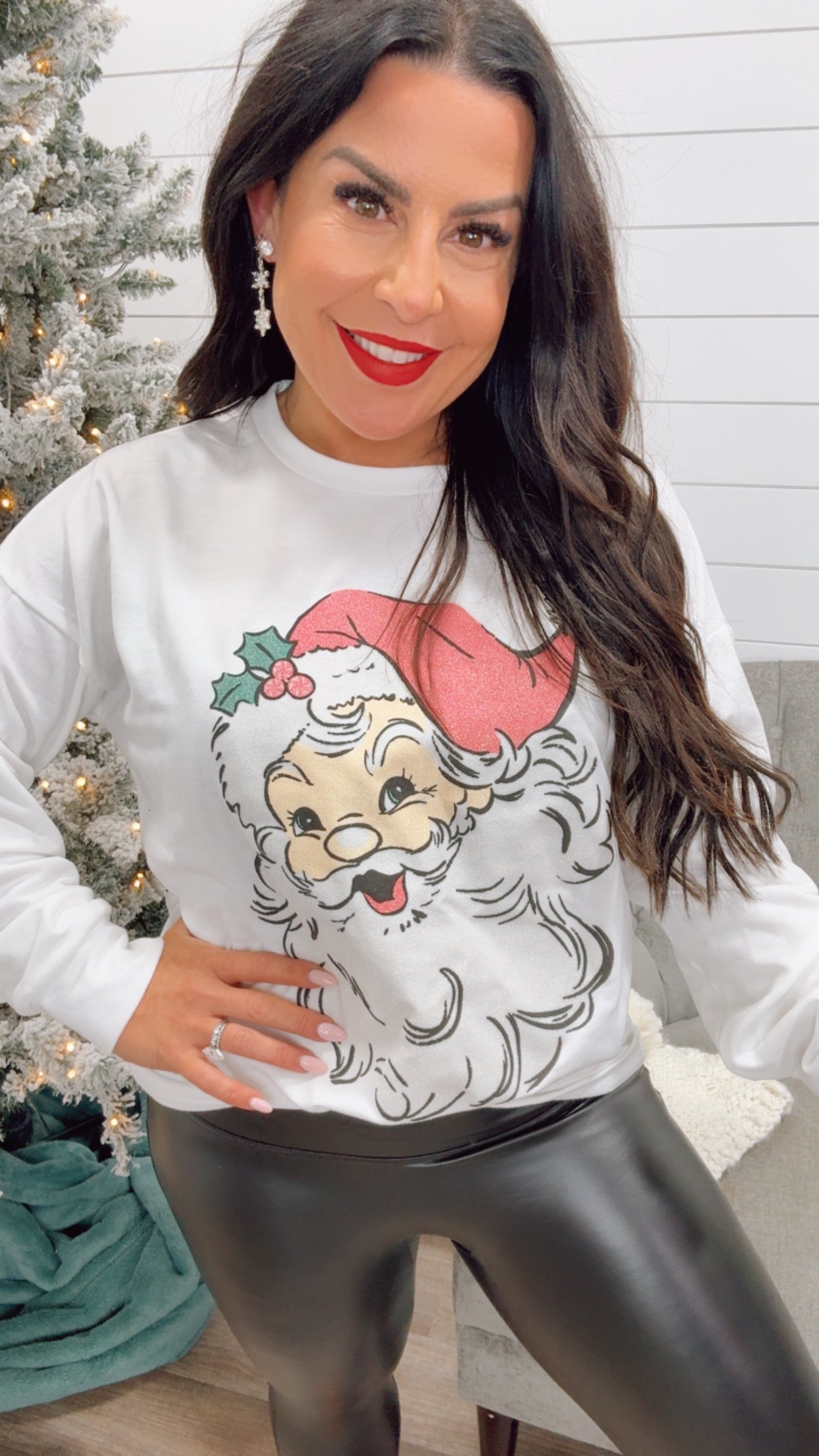 Ultra Soft White Long Sleeve Sparkle Classic Santa Sweater – Drop the Walls